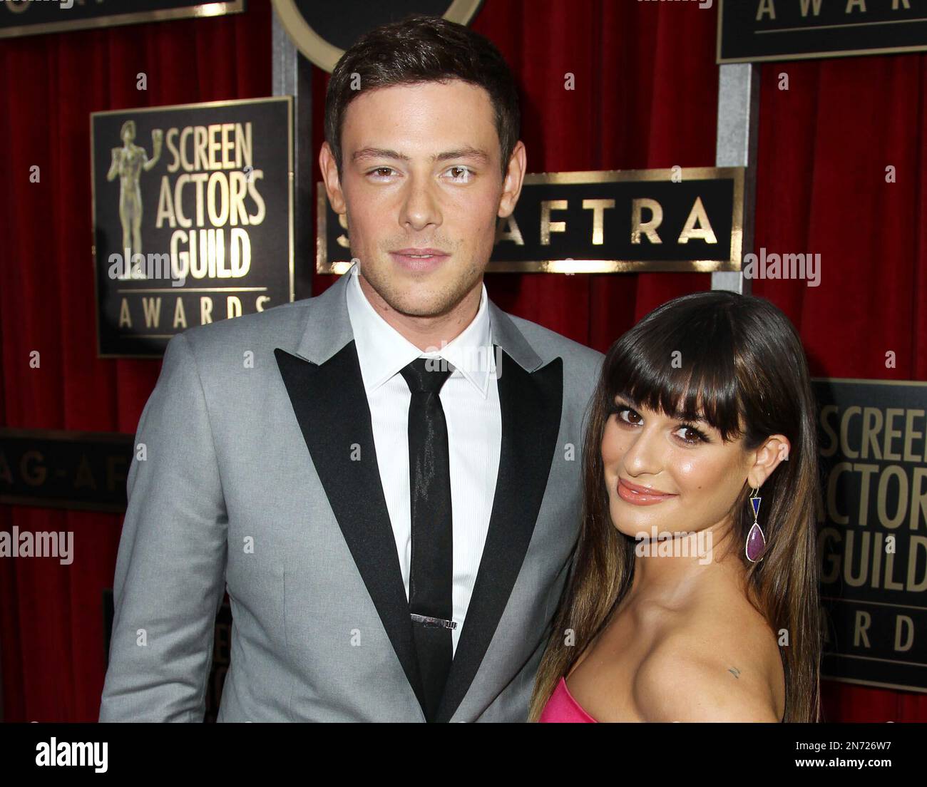 FILE - In this Jan. 27, 2013 file photo, Cory Monteith, left, and Lea ...