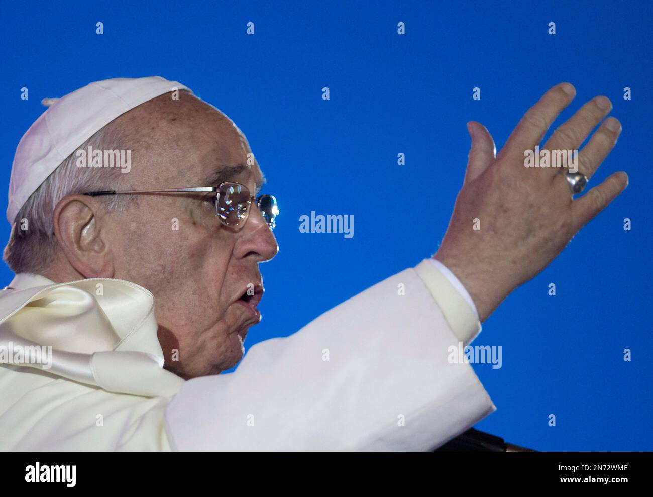 Pope Francis speaks during the Stations of the Cross event on ...