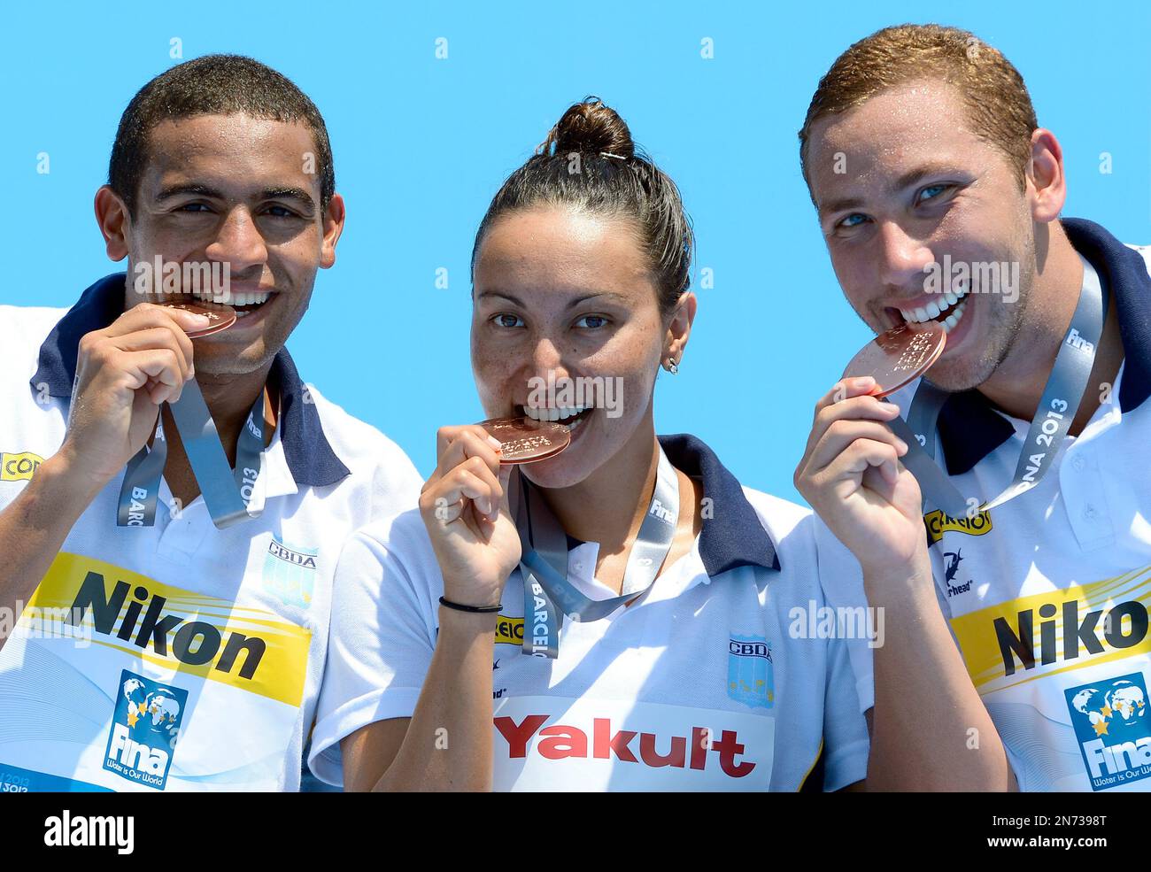 Brazilian bronze medalists from left, Allan Do Carmo, Poliana Cintra ...