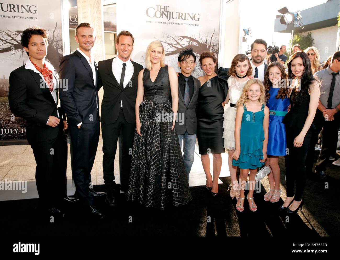 From left, the cast and crew of "The Conjuring" arrive at the the film's LA premiere at the ...