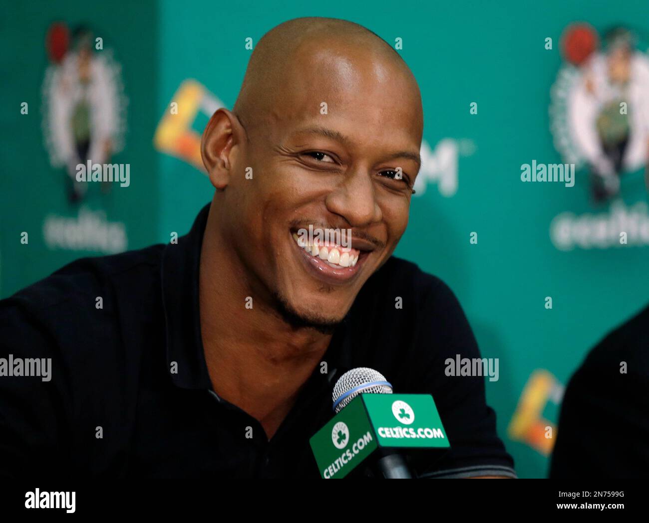 Newly acquired Boston Celtics player Keith Bogans smiles in Waltham ...