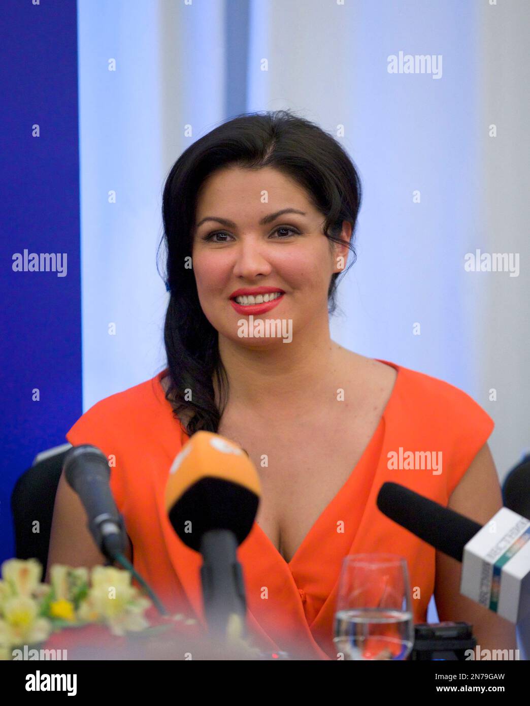 Russian leading operatic soprano Anna Netrebko speaks at a news ...
