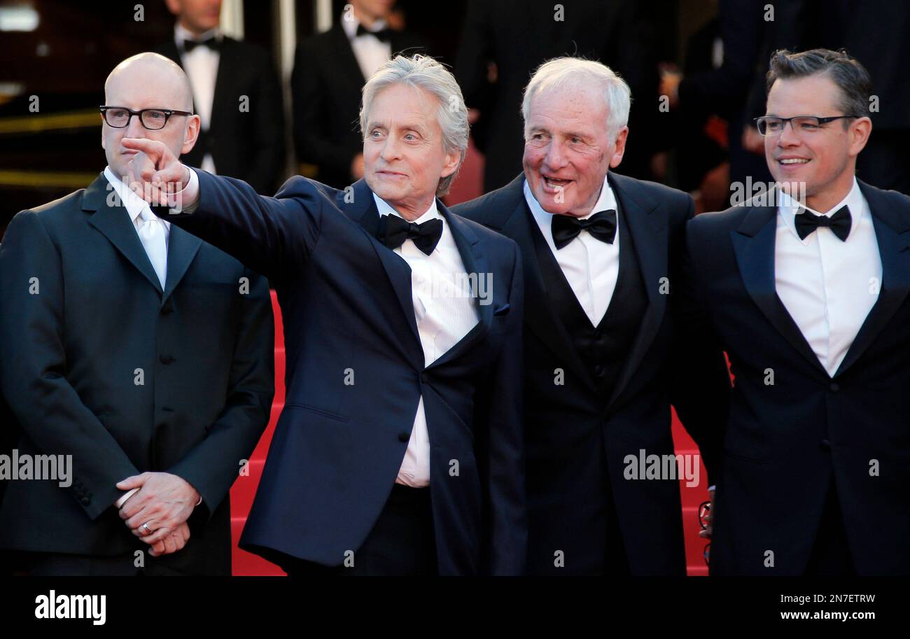 From left, director Steven Soderbergh, actor Michael Douglas, producer ...