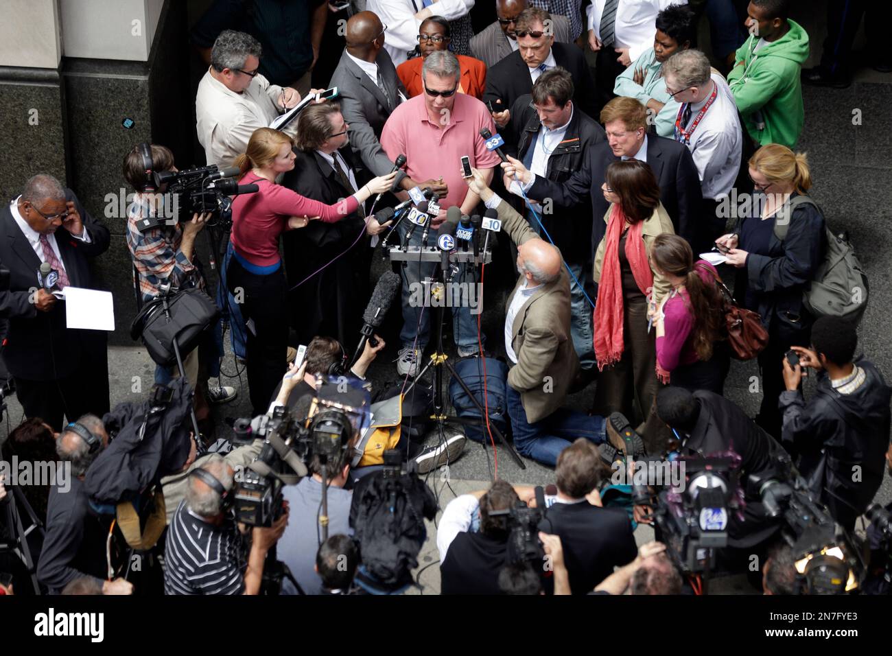 Juror Joseph Carroll speaks to members of the media outside the ...