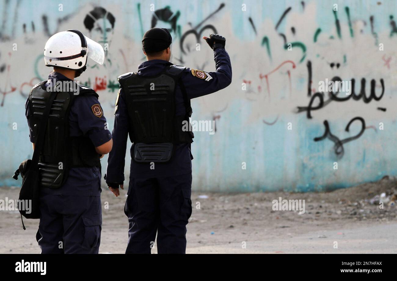 Riot police look for Bahraini anti-government protesters in Diraz ...