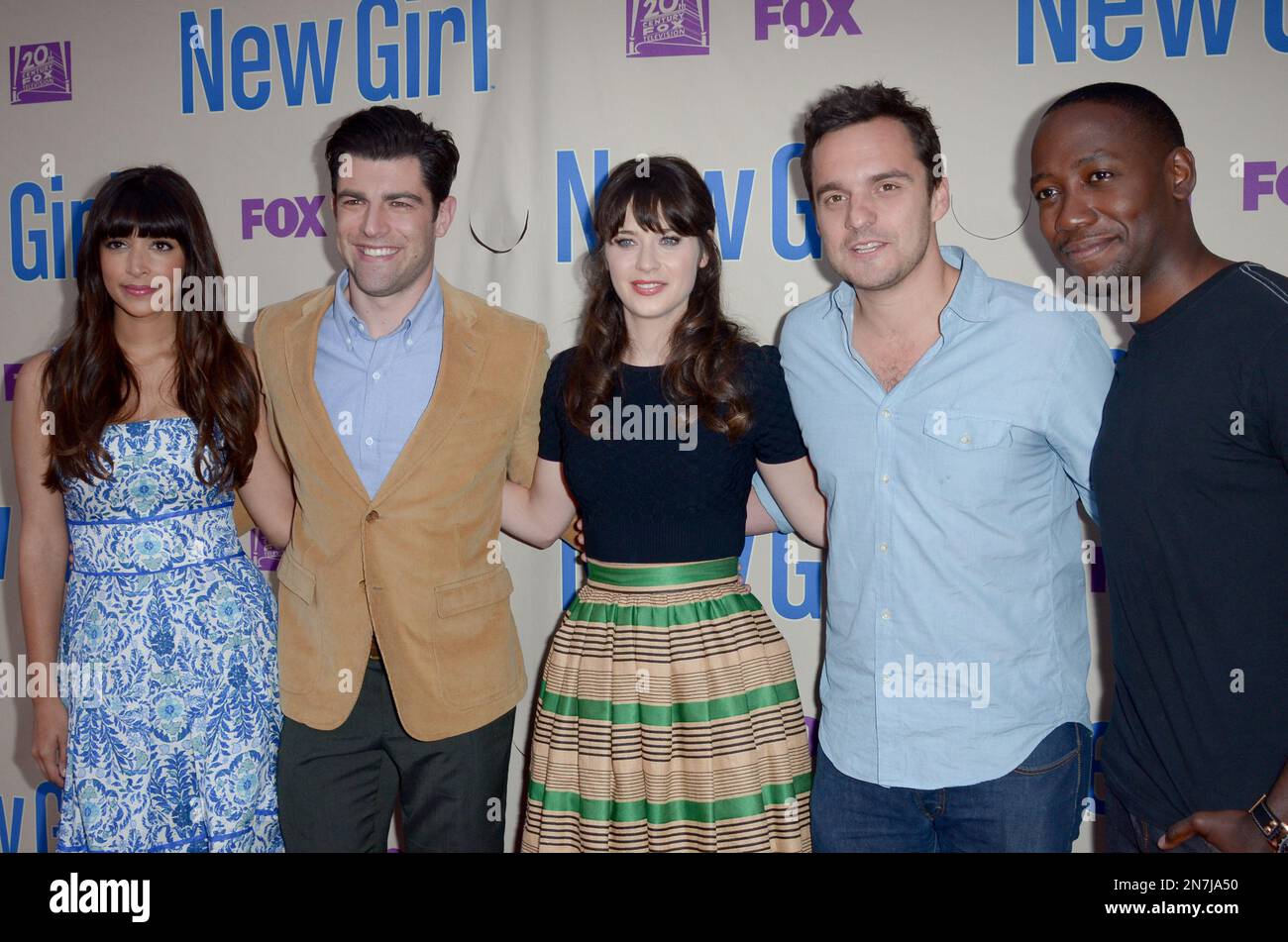 From Left, Hannah Simone, Max Greenfield, Zooey Deschanel, Jake Johnson ...