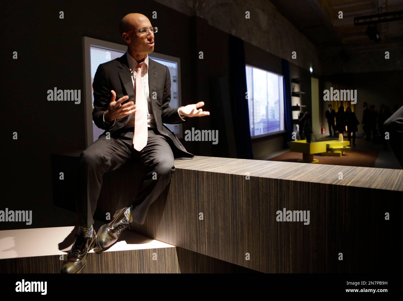 Andrew Cogan, Knoll CEO gestures at the Knoll company furniture space ...