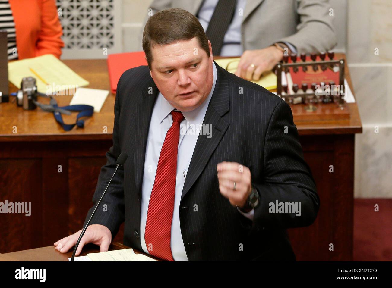 Sen. Bryan King, R-Green Forest, gestures as he asks legislators for ...