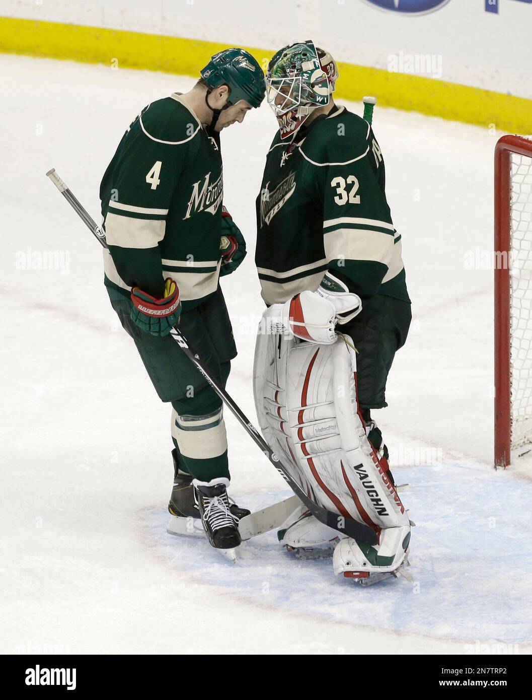 Minnesota Wild's Clayton Stoner, left, and goalie Niklas Backstrom of ...