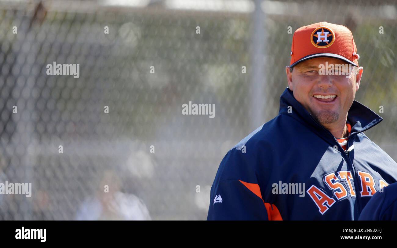 Houston Astros special instructor Roger Clemens smiles as he watches ...
