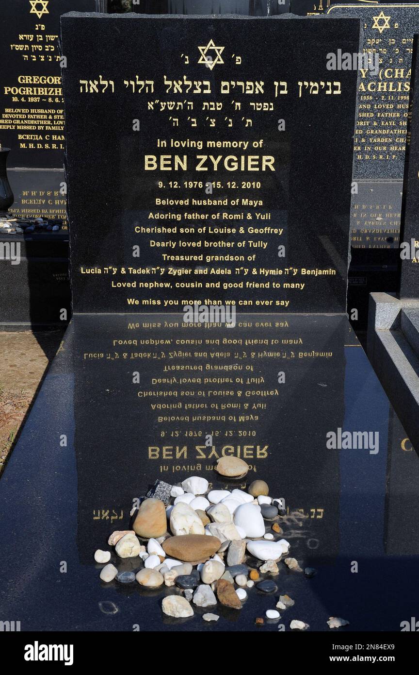 The tombstone of Ben Zygier stands at Chevra Kadisha Jewish Cemetery in ...