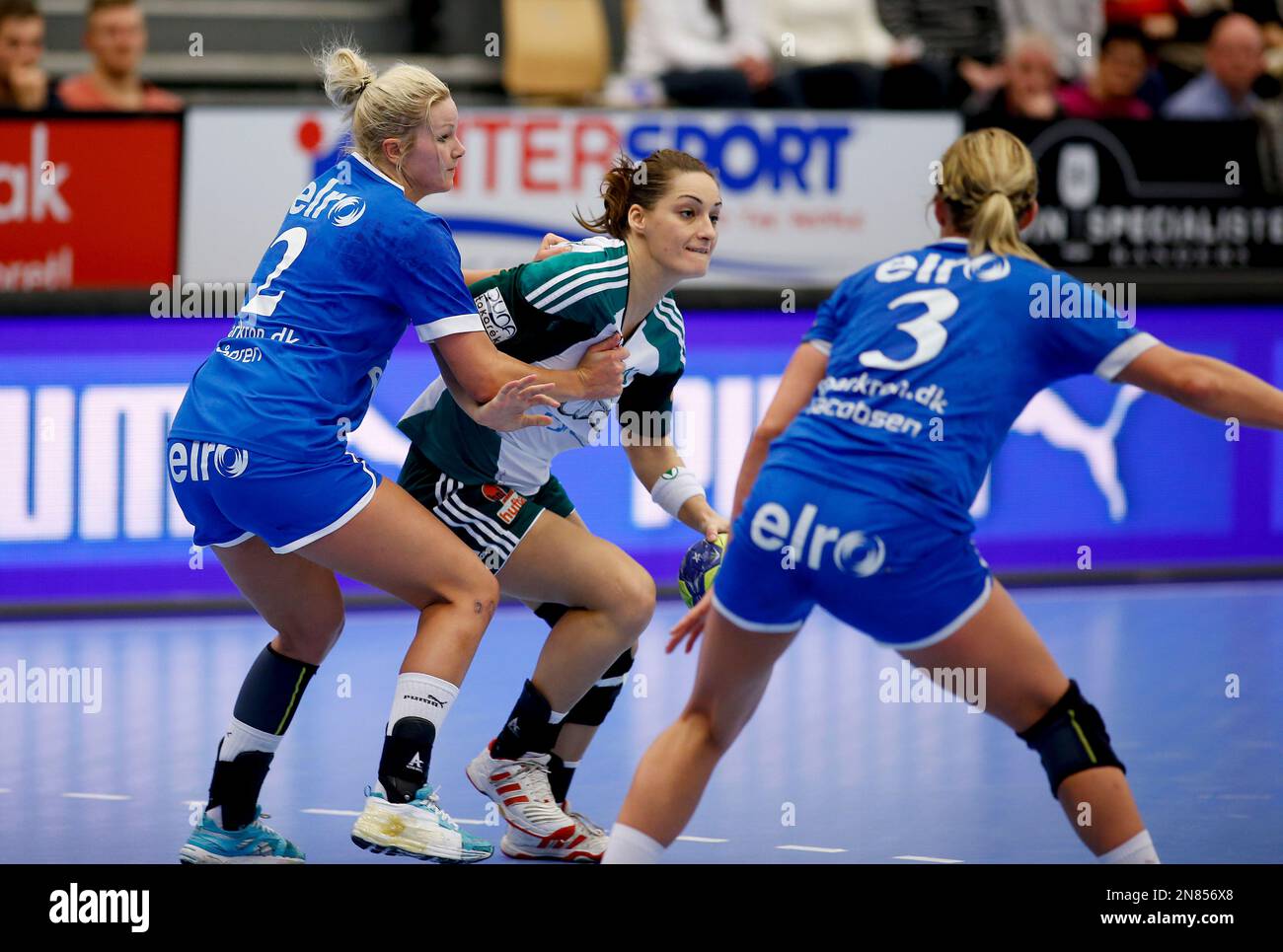 Viktoria Redei-Soos of Györi Audi ETO KC of Hungary, center, between ...