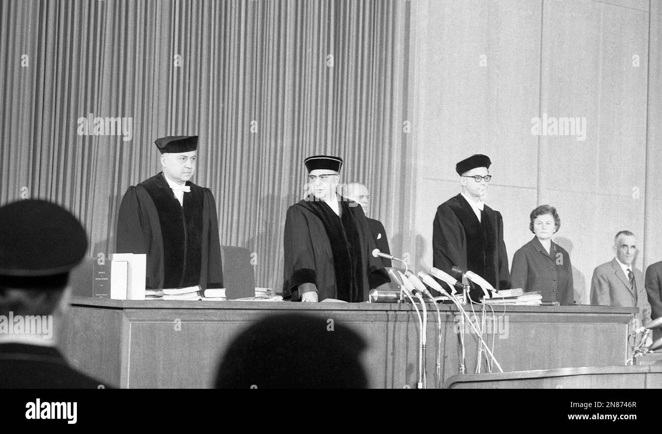 This is a view of the judges bench at the plenary hall of the Frankfurt ...