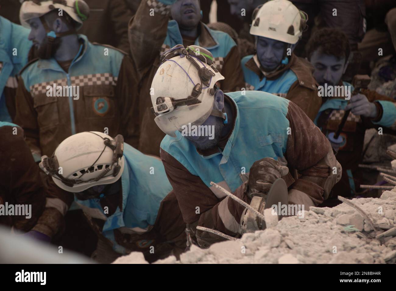 Idlib, Syrien. 11. Februar 2023 Am 6. Februar traf ein Erdbeben Nord- und Westsyrien. Das ...