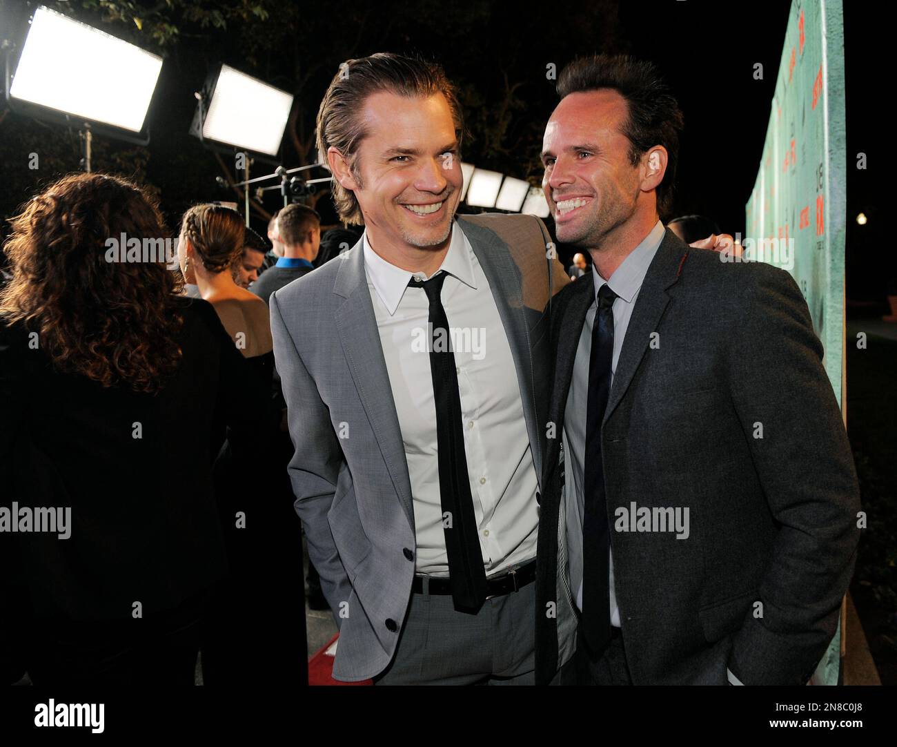 Timothy Olyphant, left, and Walton Goggins, cast members in the FX ...