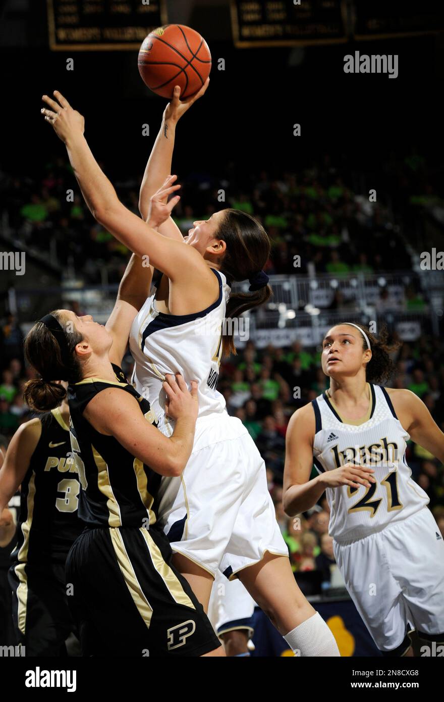 Notre Dame forward Natalie Achonwa puts up a shot over Purdue guard ...