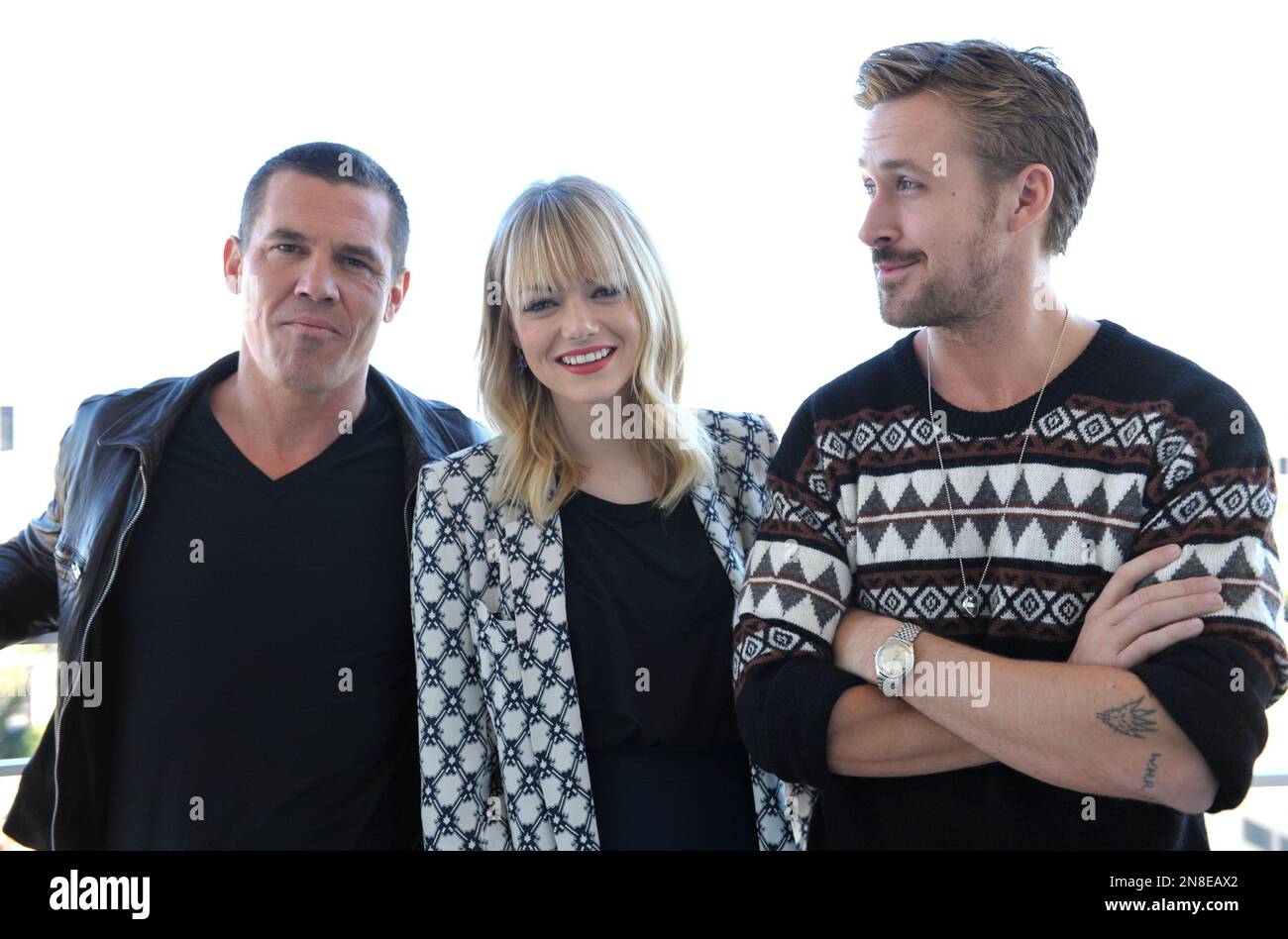 From left, actor Josh Brolin, actress Emma Stone, and actor Ryan ...