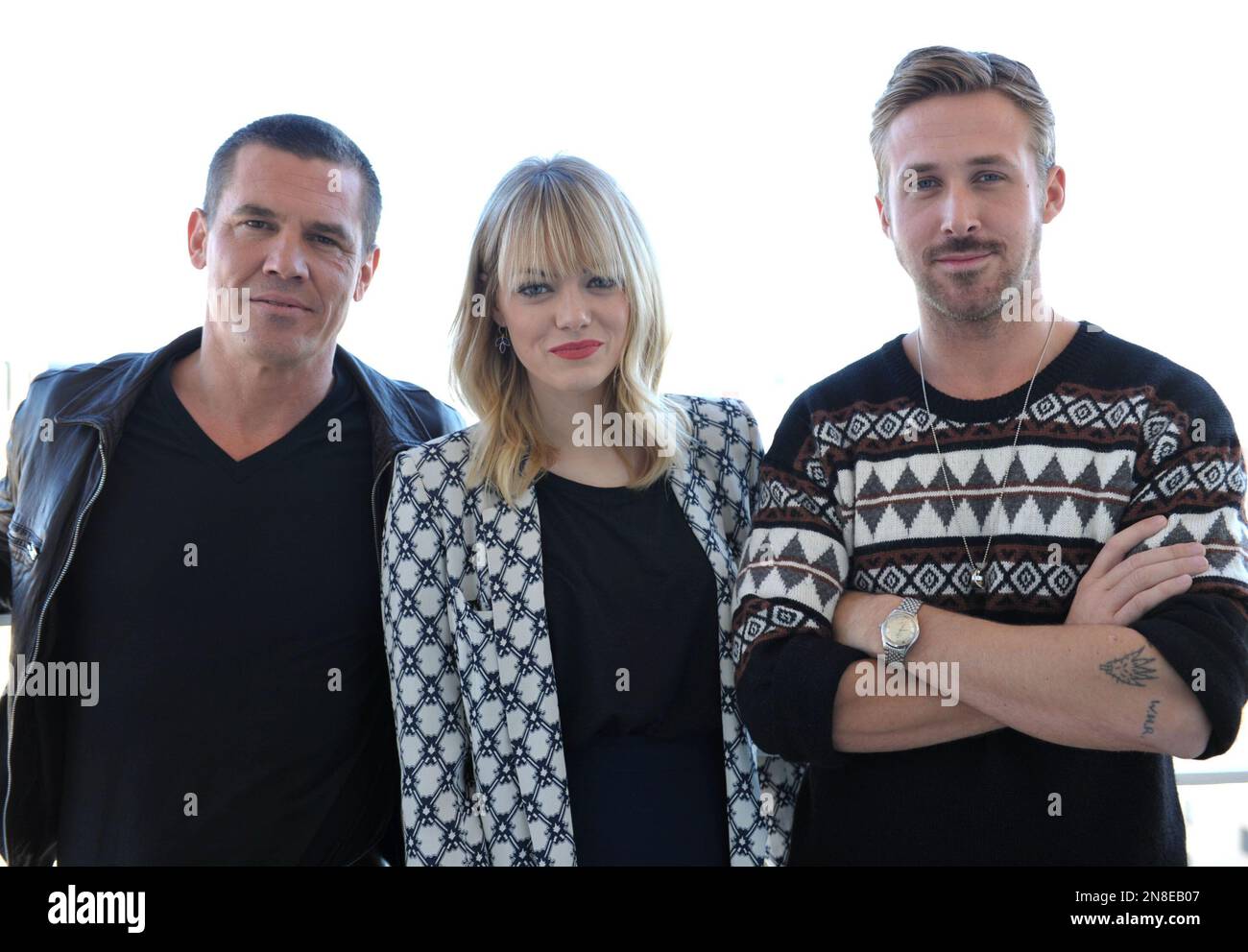 From left, actor Josh Brolin, actress Emma Stone, and actor Ryan ...