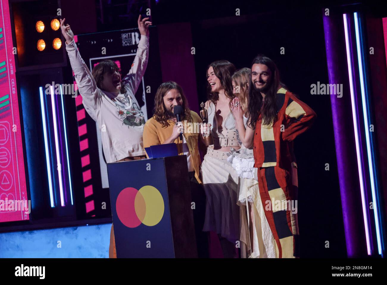 Wet leg are seen on stage accepting the award for Group of the Year at ...