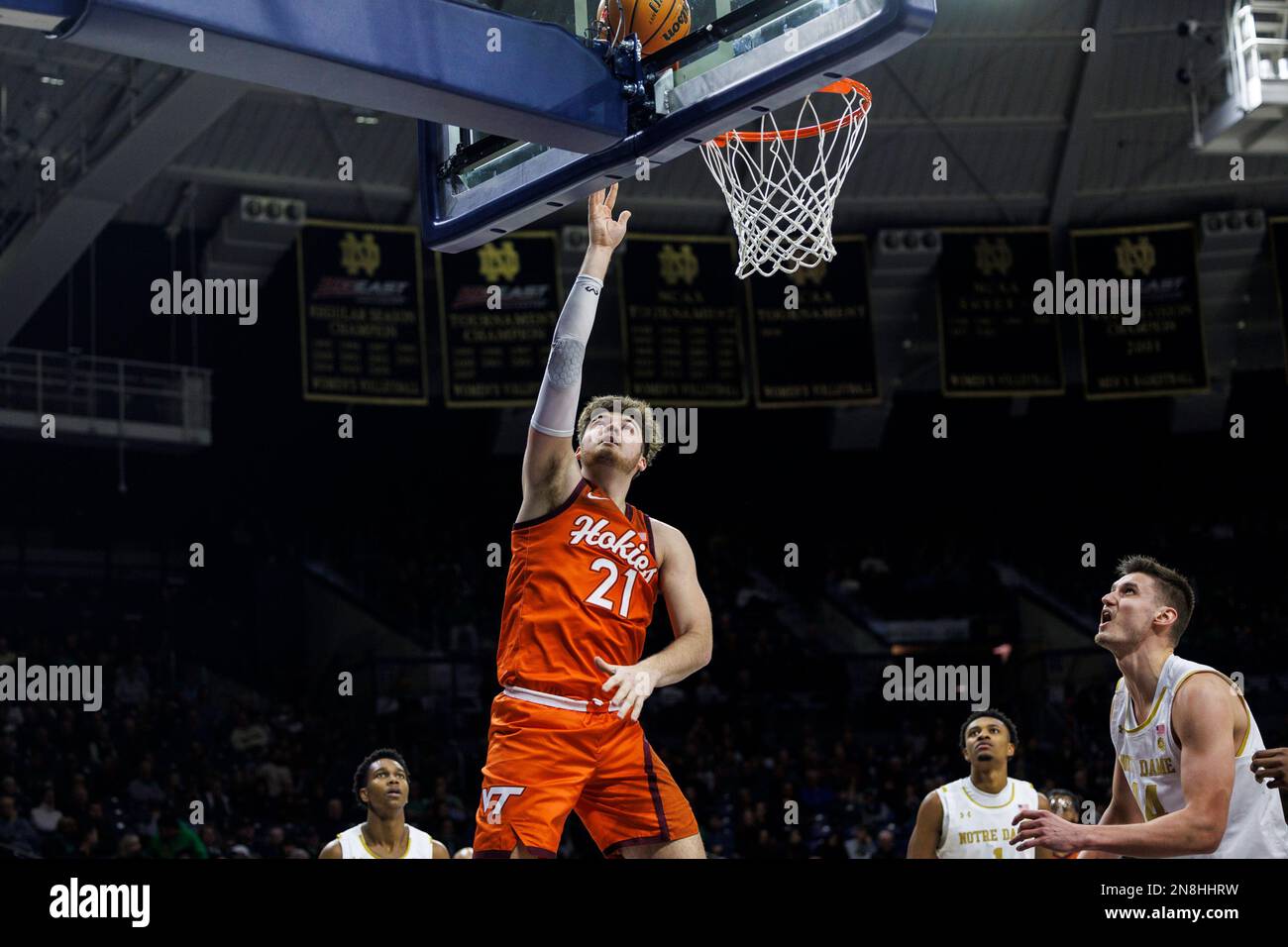 February 11, 2023: Virginia Tech forward Grant Basile (21) goes up for ...