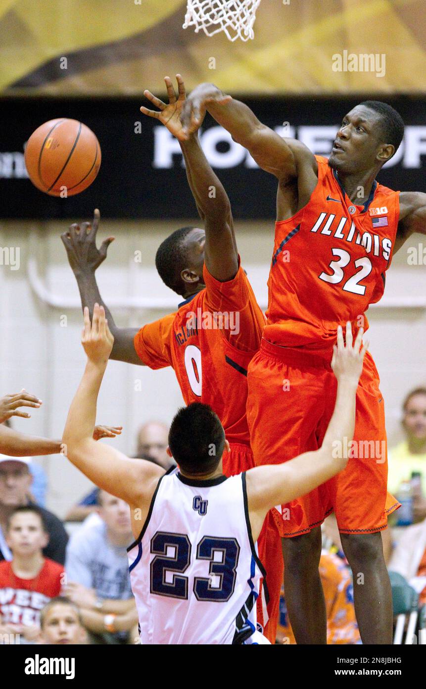 Chaminade forward Kevin Hu (23) has his shot get blocked by Illinois ...