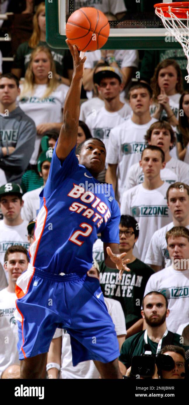 Boise State's Derrick Marks shoots a reverse layup during the second ...