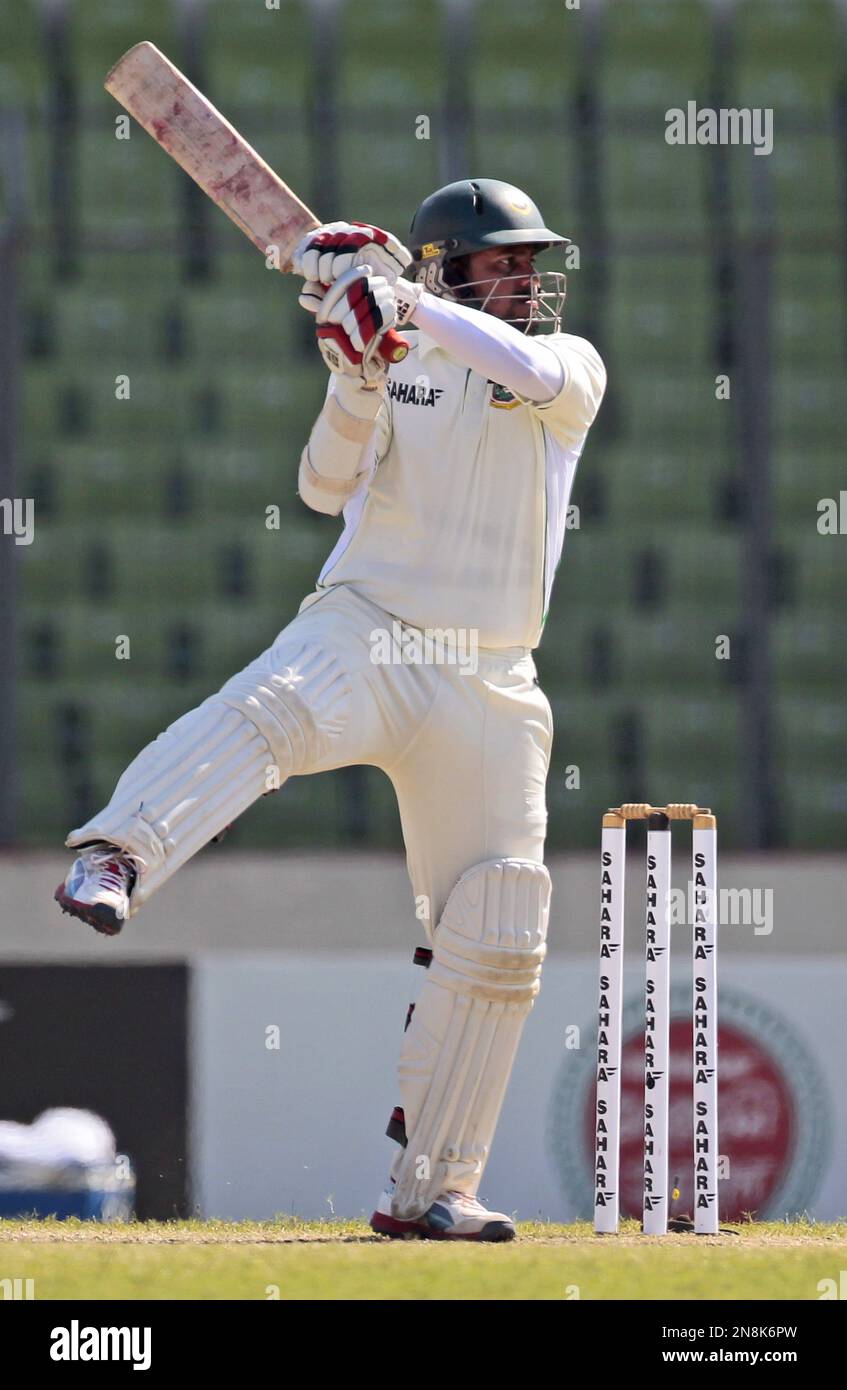 Bangladesh’s Shahriar Nafees bats during the fifth day of the first ...