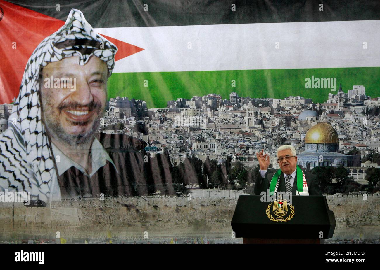 Palestinian President Mahmoud Abbas speaks during ceremony marking the 8th anniversary of Yasser ...