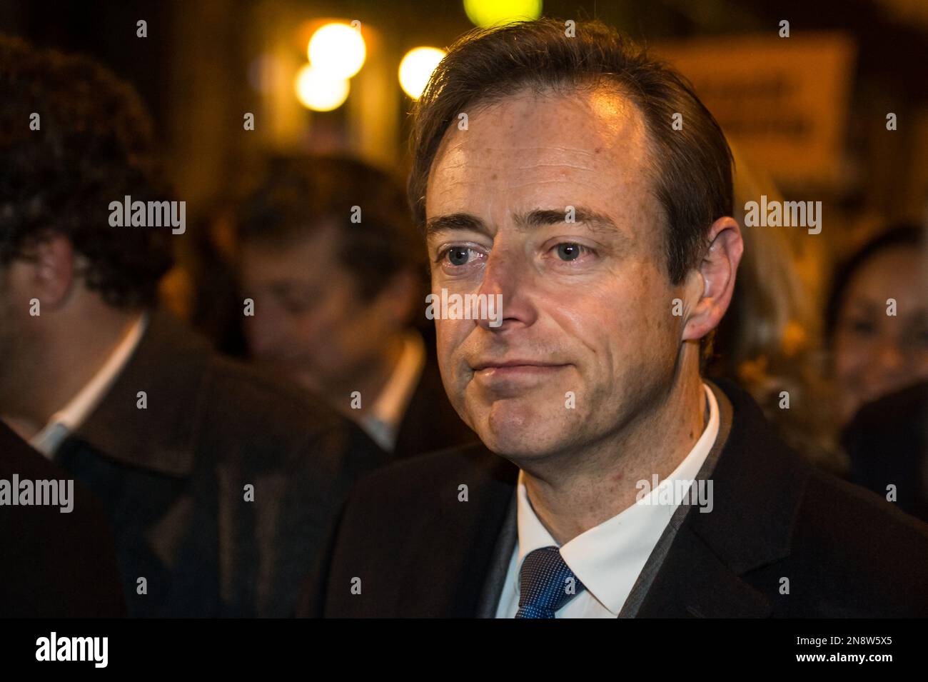 Leader of the NVA party Bart De Wever smiles as he walks with NVA party ...