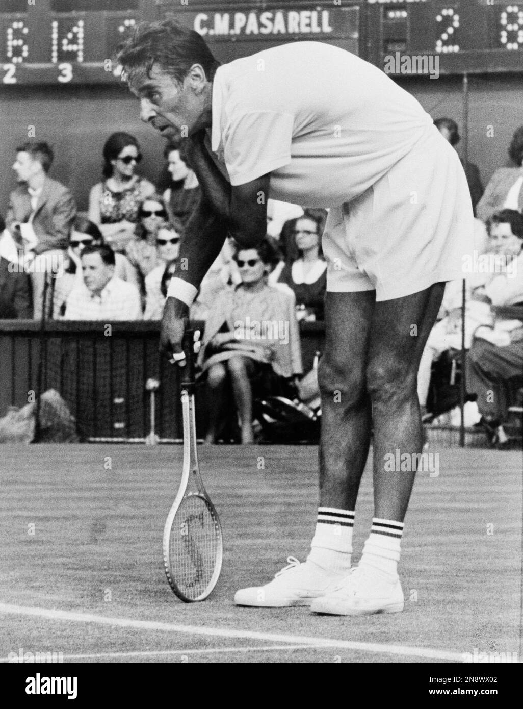 Veteran tennis star Pancho Gonzales, 41, of Los Angeles, Calif., rests ...