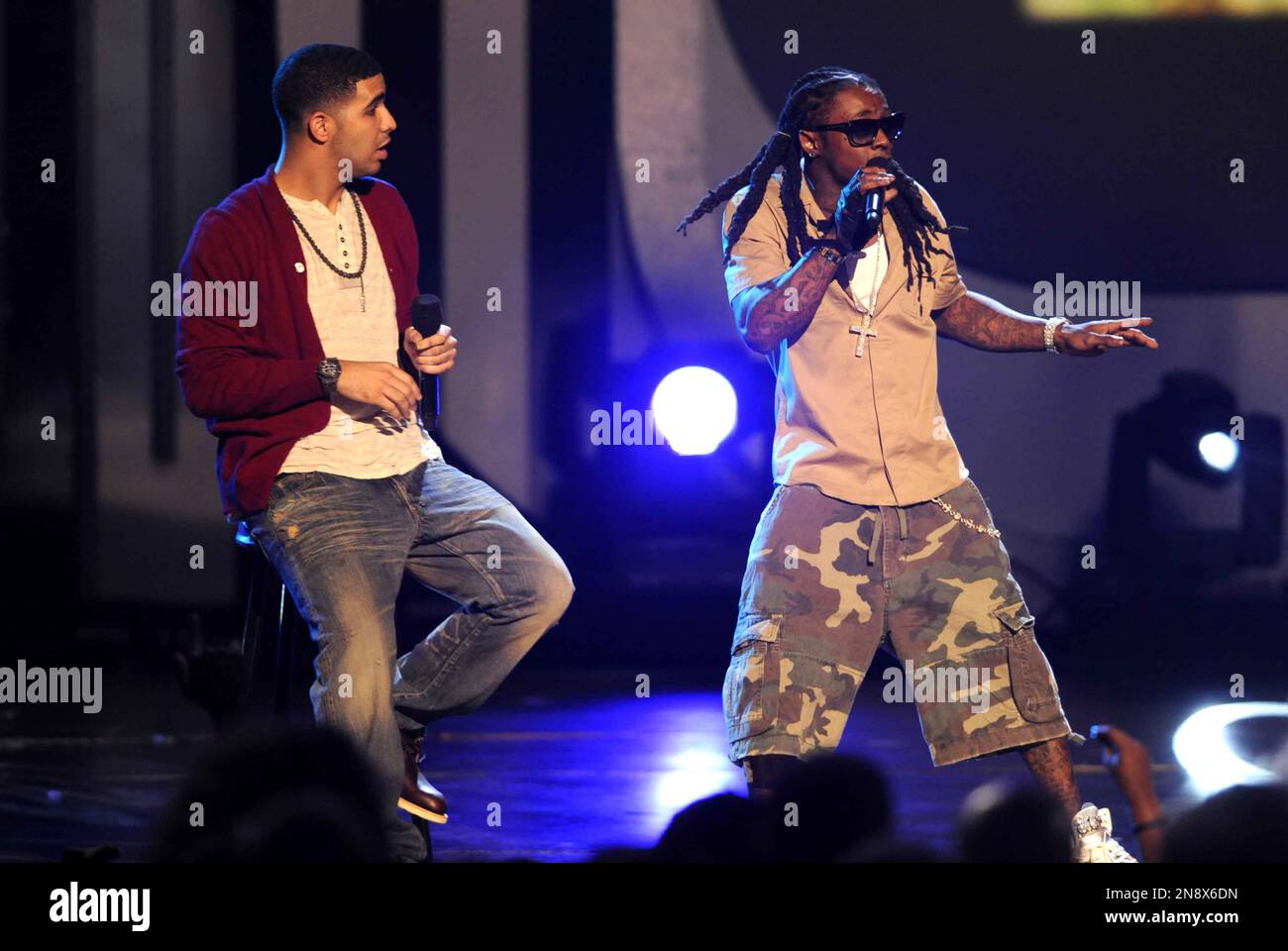 FILE - This June 28, 2009 file photo shows Drake, left, and Lil Wayne ...