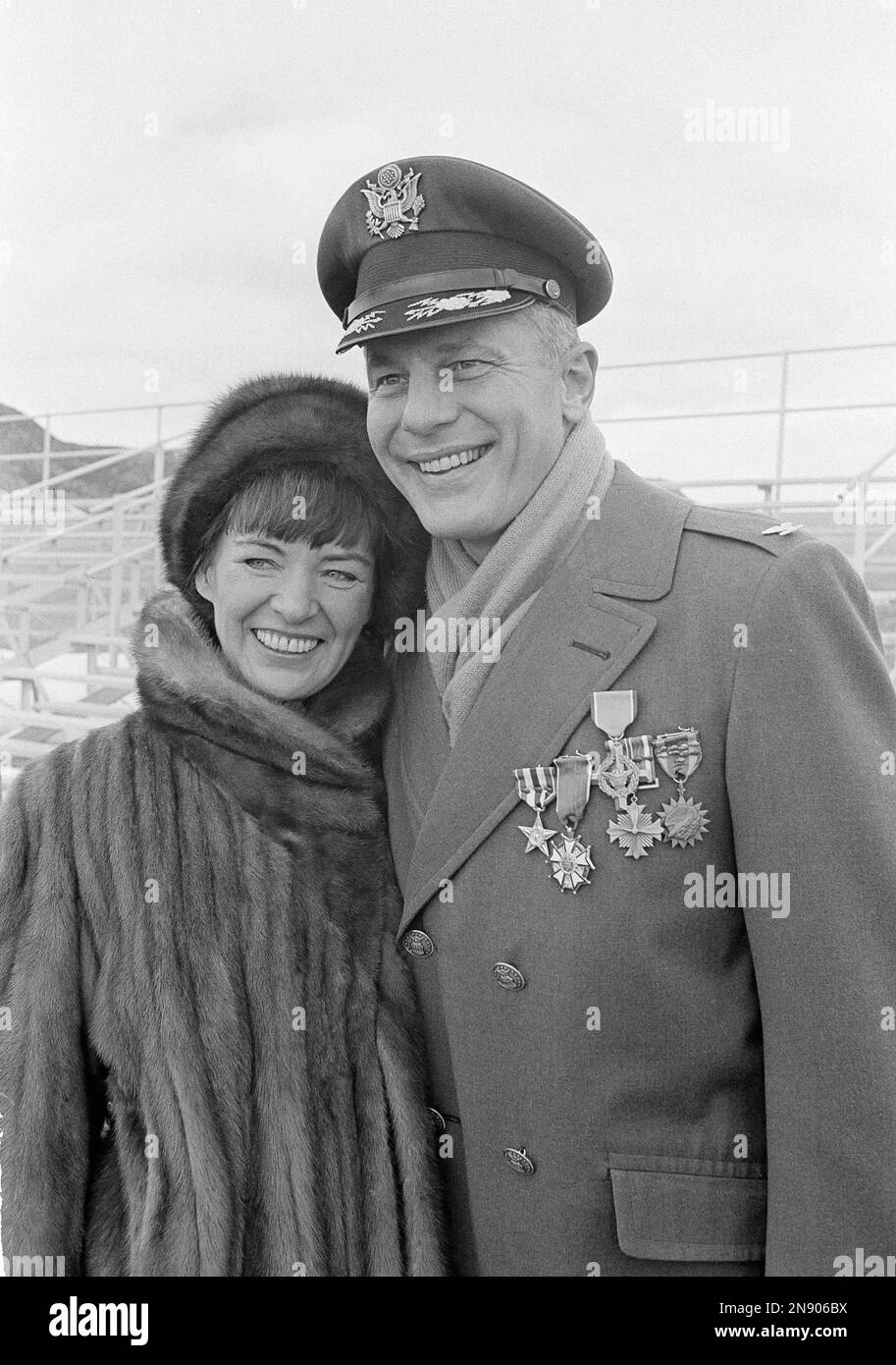 Col. Robin Olds, and his wife the former Ella Raines shown following ...