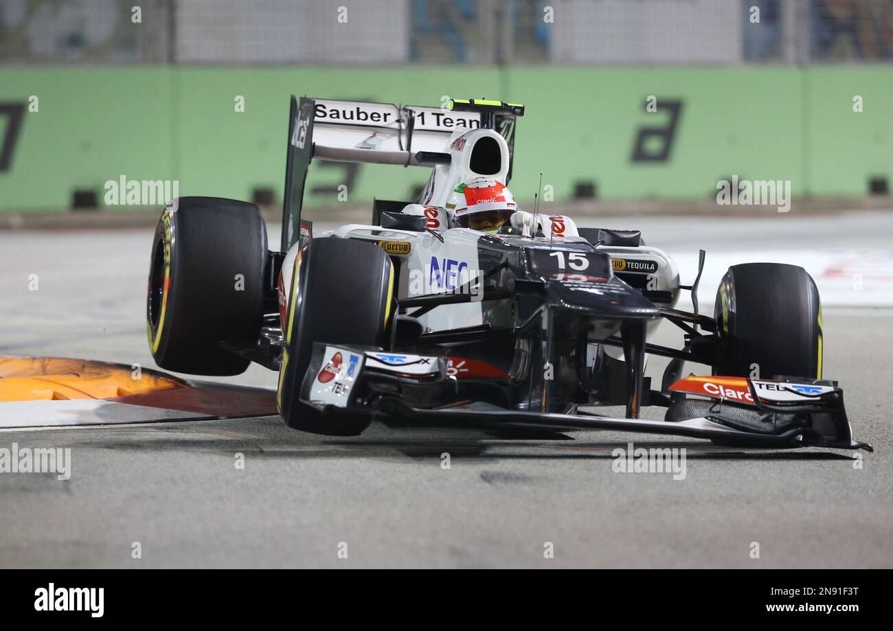 Sauber Formula One driver Sergio Perez of Mexico steers his car over ...