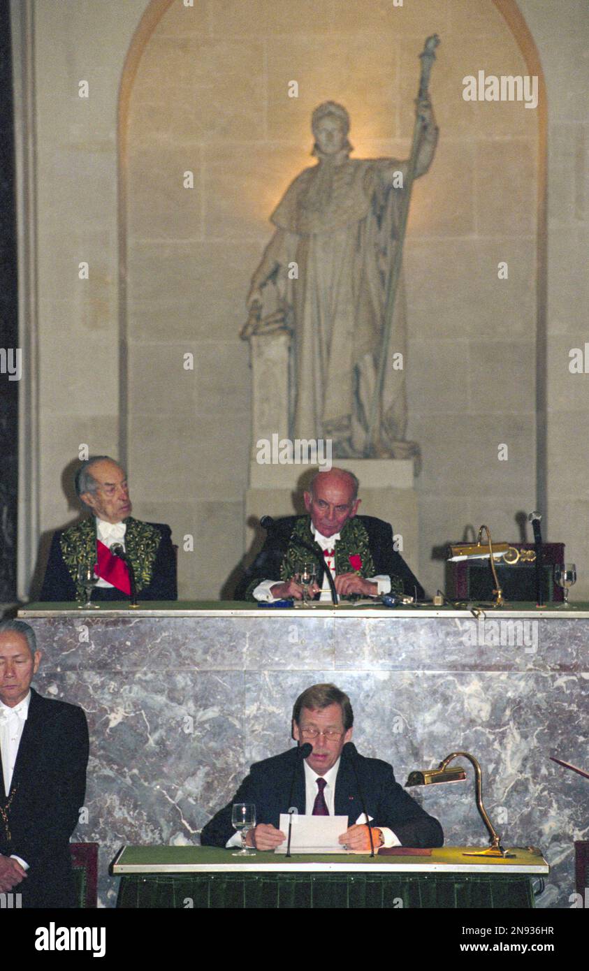 Former President of Czechoslovakia Vaclav Havel, below, reading an ...