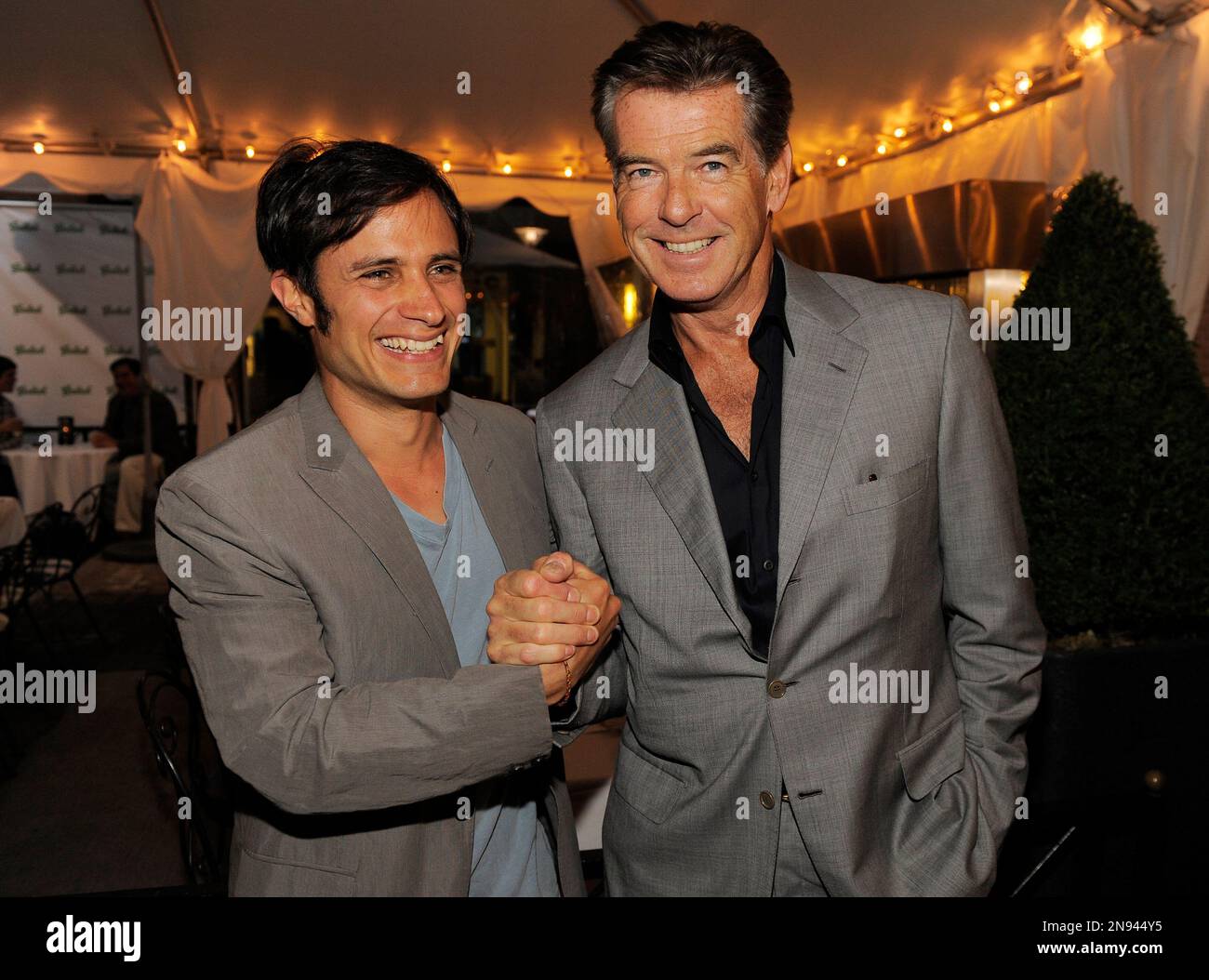 Actors Gael Garcia Bernal, left, and Pierce Brosnan pose together at ...