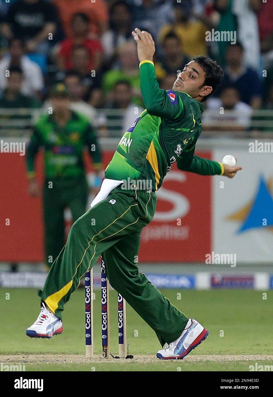 Pakistan's bowler Saeed Ajmal bowls a delivery during the second T20 ...