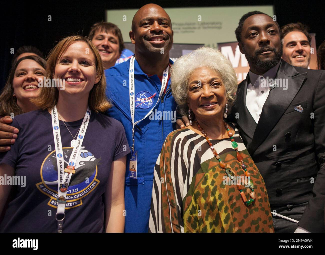Former NASA astronaut Leland Melvin, center, actress Nichelle Nichols ...
