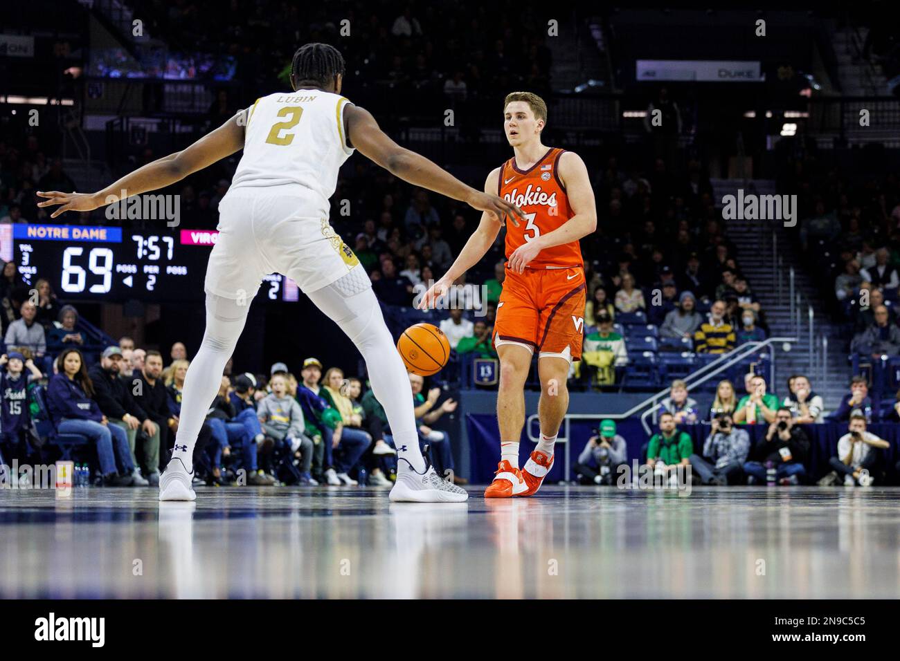 February 11, 2023: Virginia Tech guard Sean Pedulla (3) dibbles the ...