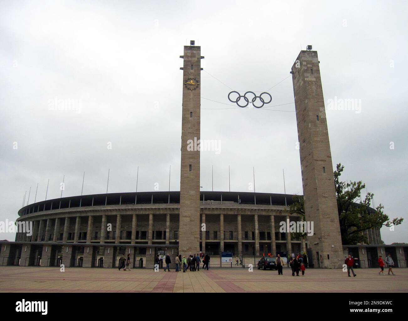 This Sept. 25, 2010 photo shows the Olympic rings on the approach to ...