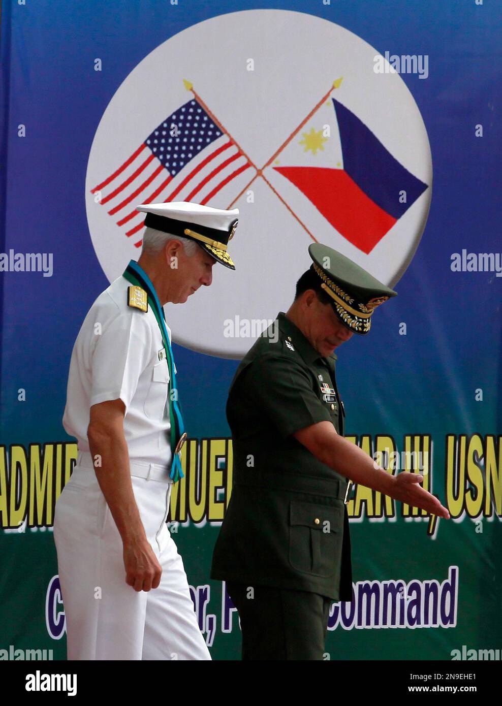 Philippine Armed Forces Chief Gen. Jessie Dellosa, right, gestures at U ...