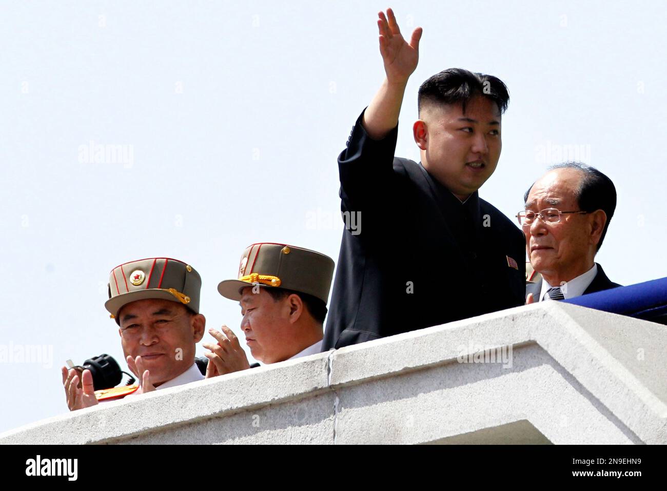 In this photo taken Sunday, April 15, 2012 North Korean leader Kim Jong ...