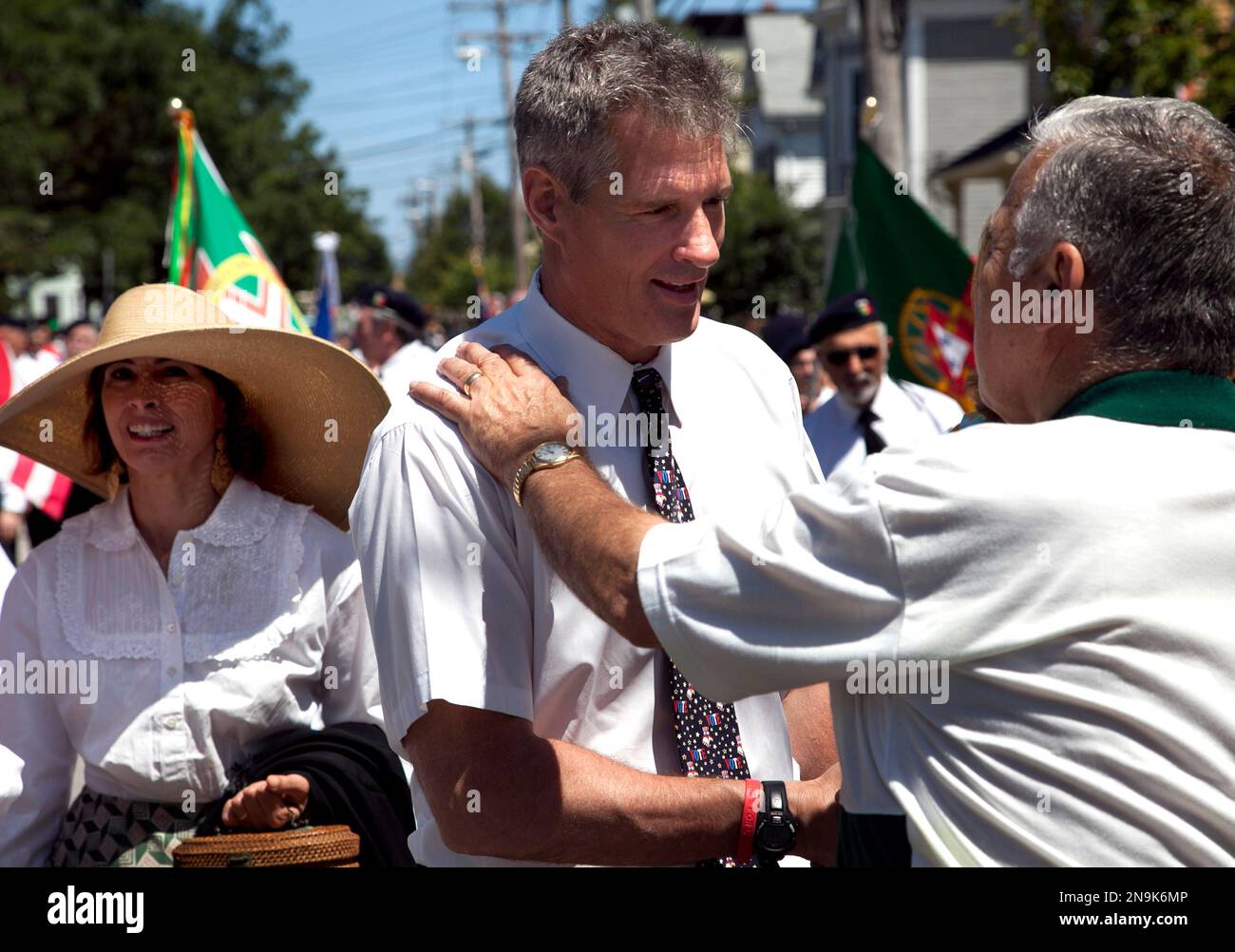 Sen. Scott Brown, R-Mass., center, shakes hands with Herbert Vargas, of ...