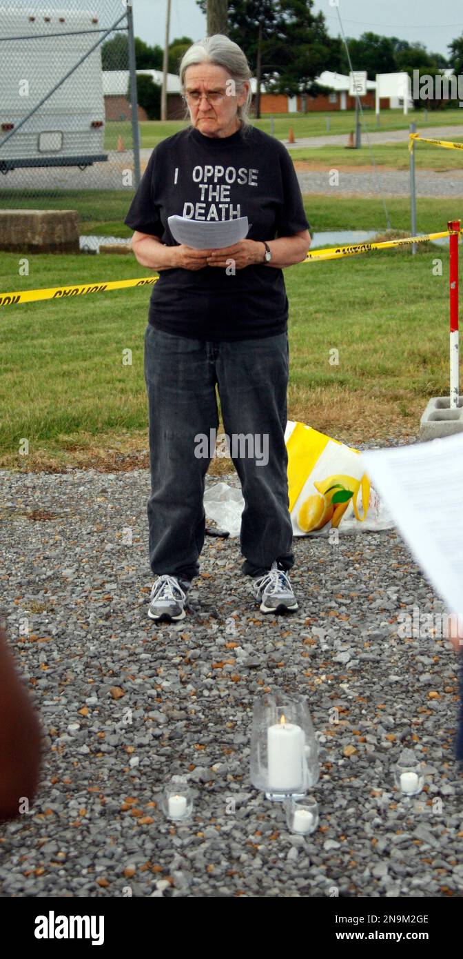 Death penalty opponent Sheila O'Flaherty attends a memorial ceremony on ...