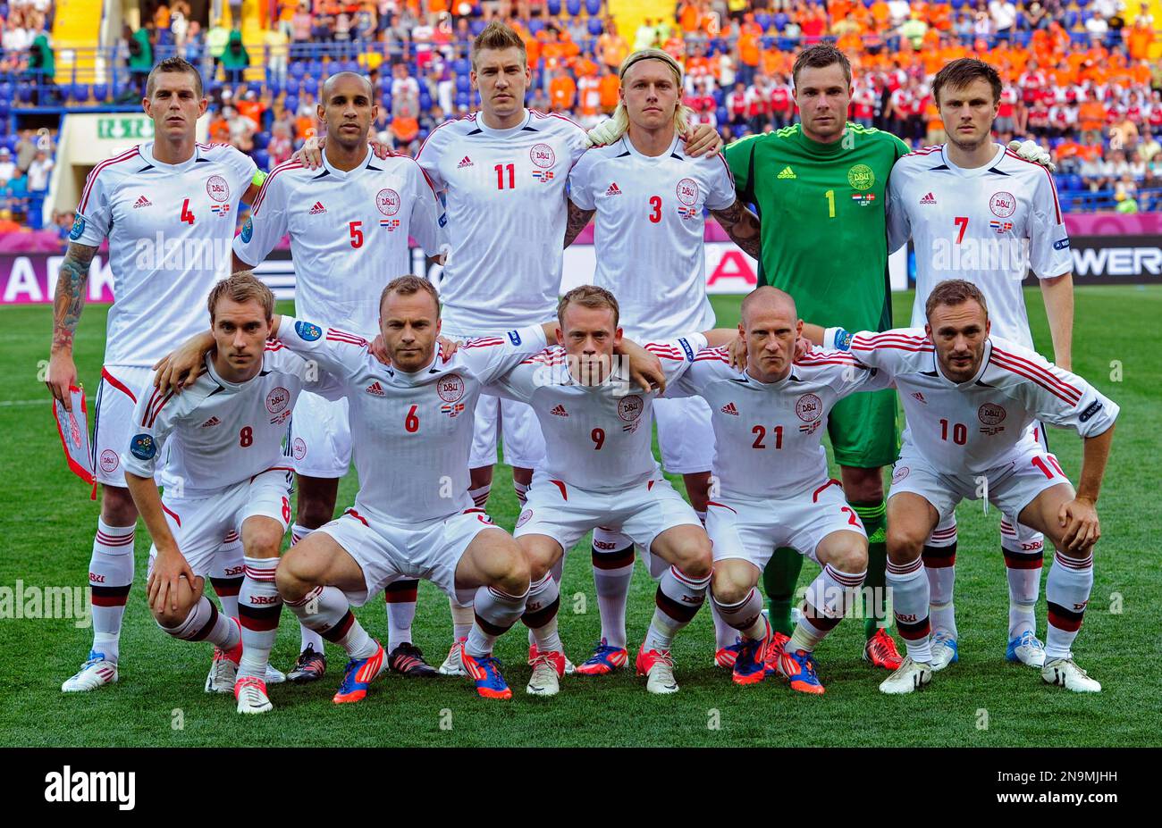 Denmark's players from top left, Daniel Agger, Simon Busk Poulsen ...