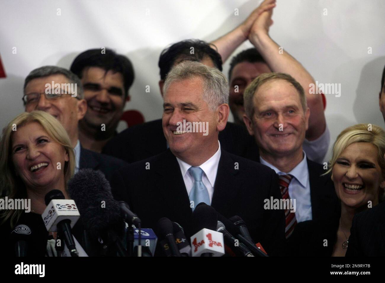 Tomislav Nikolic, center, the nationalist Serbian Progressive Party ...