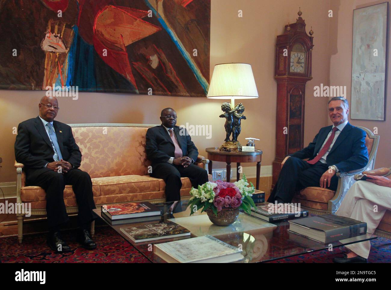 Guinea-Bissau's interim President Raimundo Pereira, center, and Guinea ...