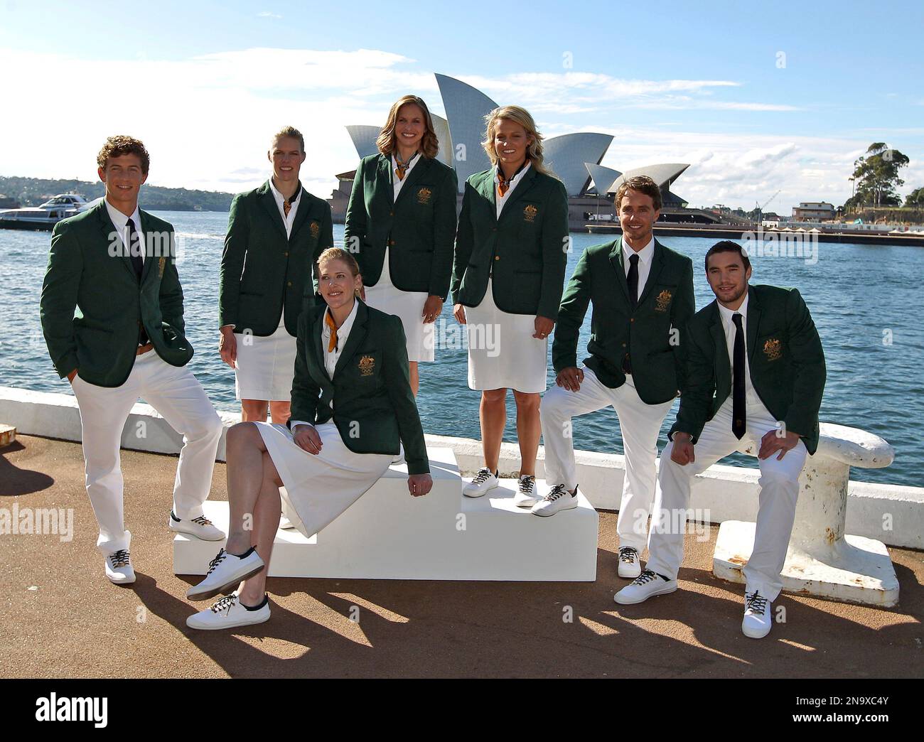 Australian Olympic team athletes in official uniform, pose for photos ...