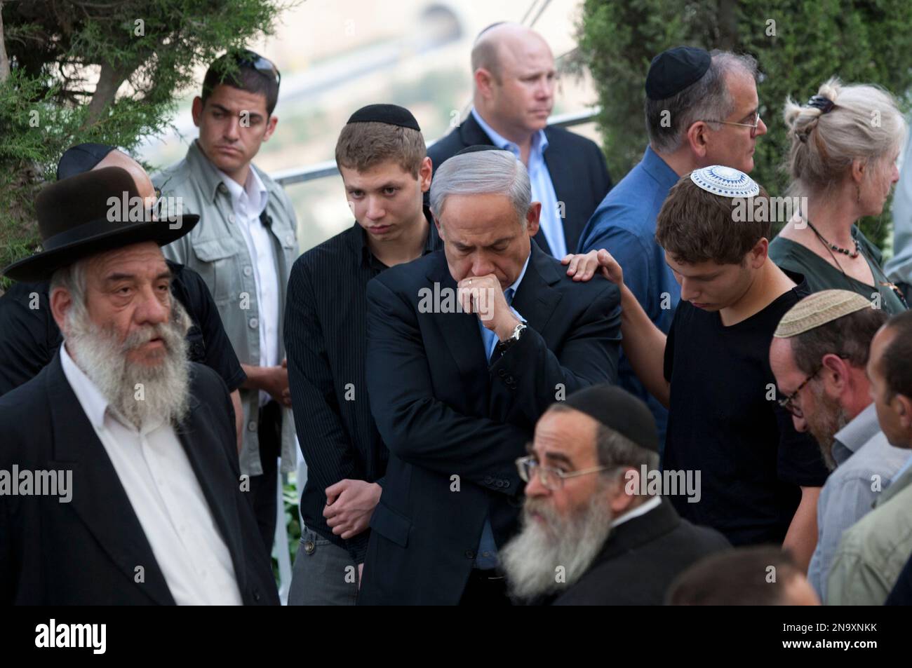 Israeli Prime Minister Benjamin Natanyahu, centre, with his sons Yair ...