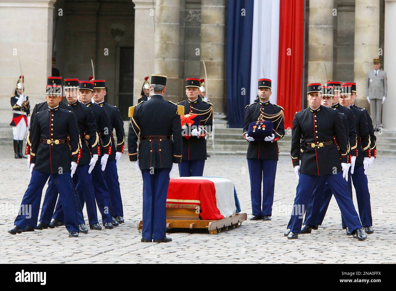 French Military retinue for the coffin of Raymond Aubrac, a major ...