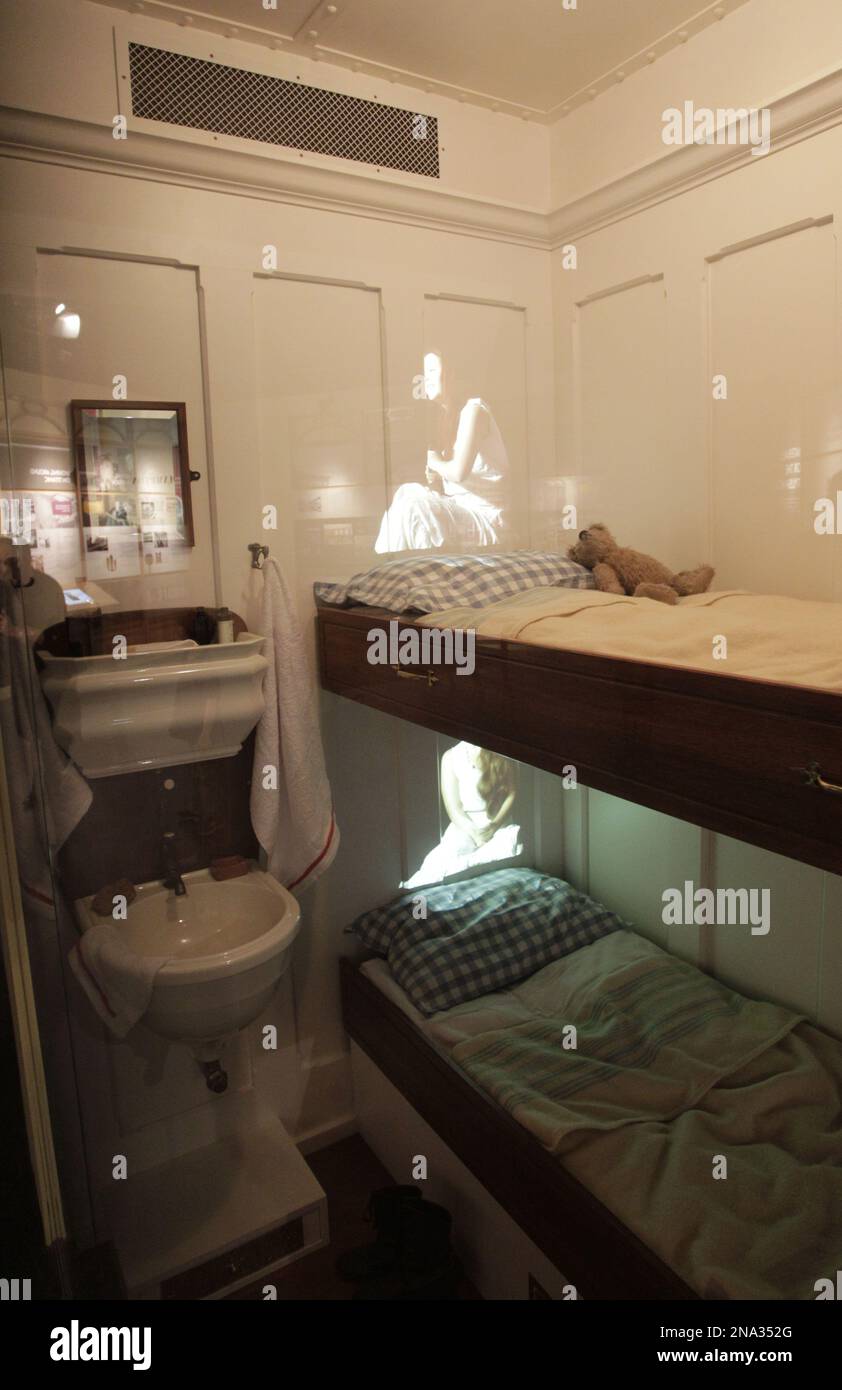 A replica of a Third Class cabin on display in the the Titanic House ...